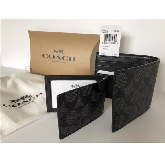 Coach | Bags | Nwt Coach Mens Signature Wallet Charcoal Black | Poshmark